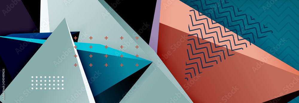 3d triangular shapes geometric background. Origami style pattern with ...