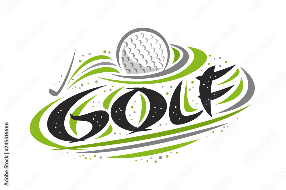 Vector logo for Golf sport, contour illustration of flying hitting ball ...