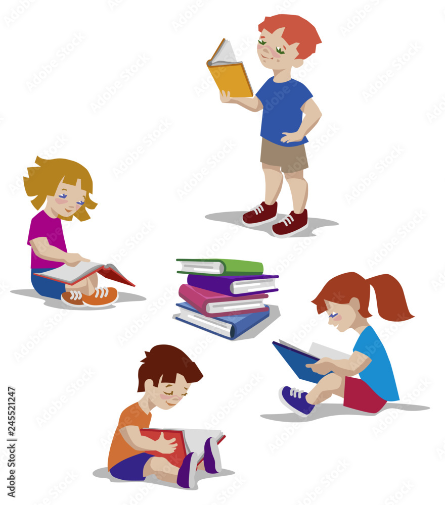 Vector illustration of kids reading books. Stock Vector | Adobe Stock