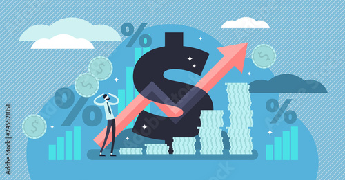Inflation vector illustration. Tiny persons concept with basic economy ...