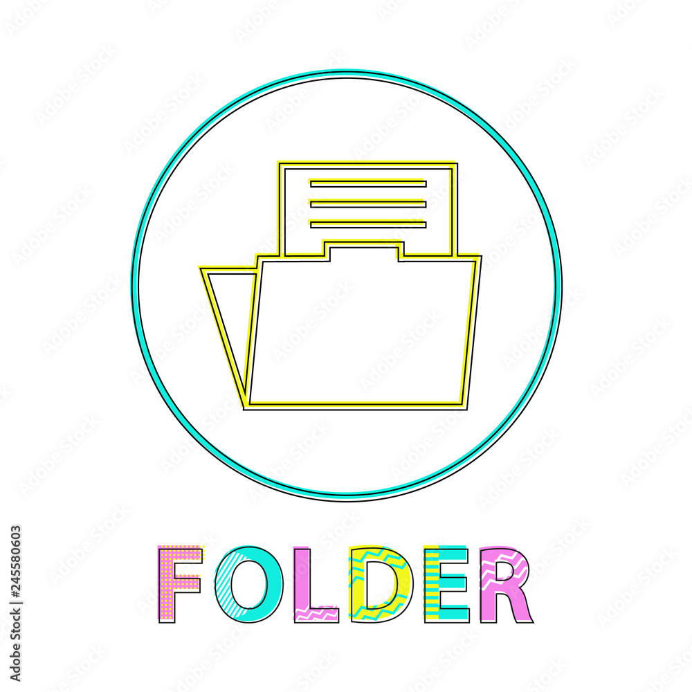 Folder round linear icon template for modern app. Digital documents ...