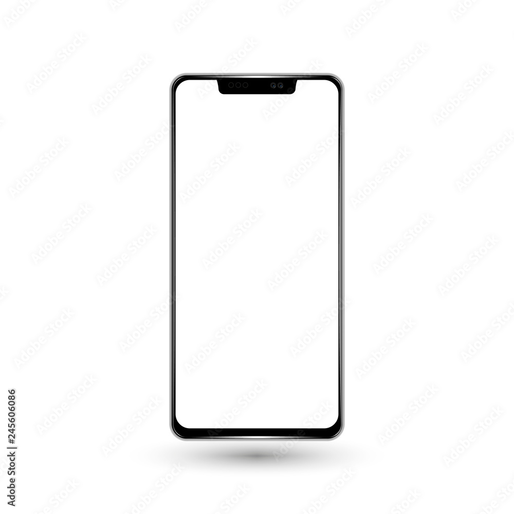 New frameless phone front black vector drawing eps10 format isolated on ...