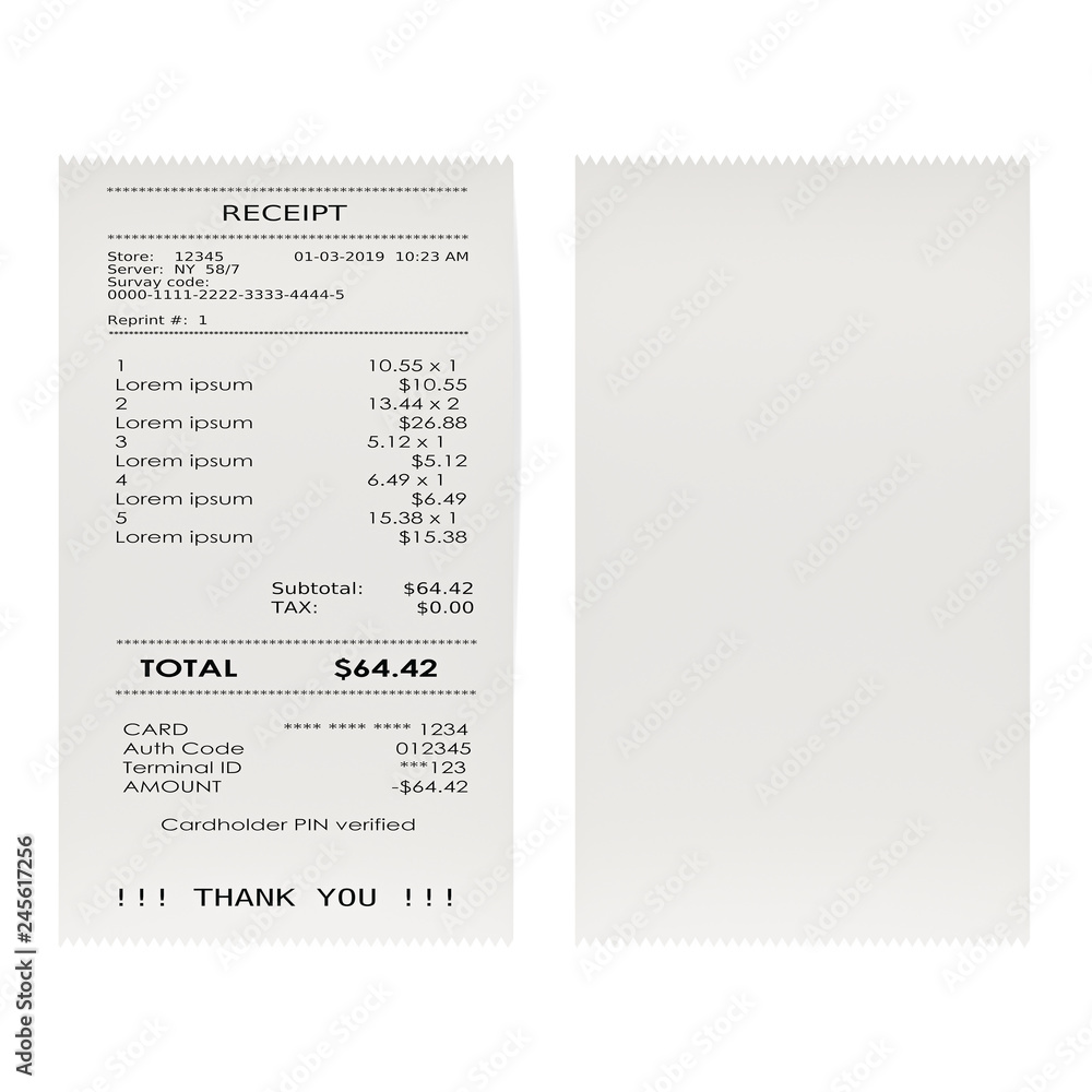 Printed receipts, bills. 3D rendering Stock Illustration | Adobe Stock