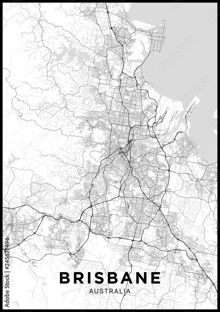 Vector de Stock Brisbane (Australia) city map. Black and white poster ...