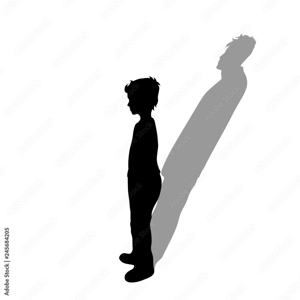 Child with shadow of adult man. Vector silhouette on white background ...