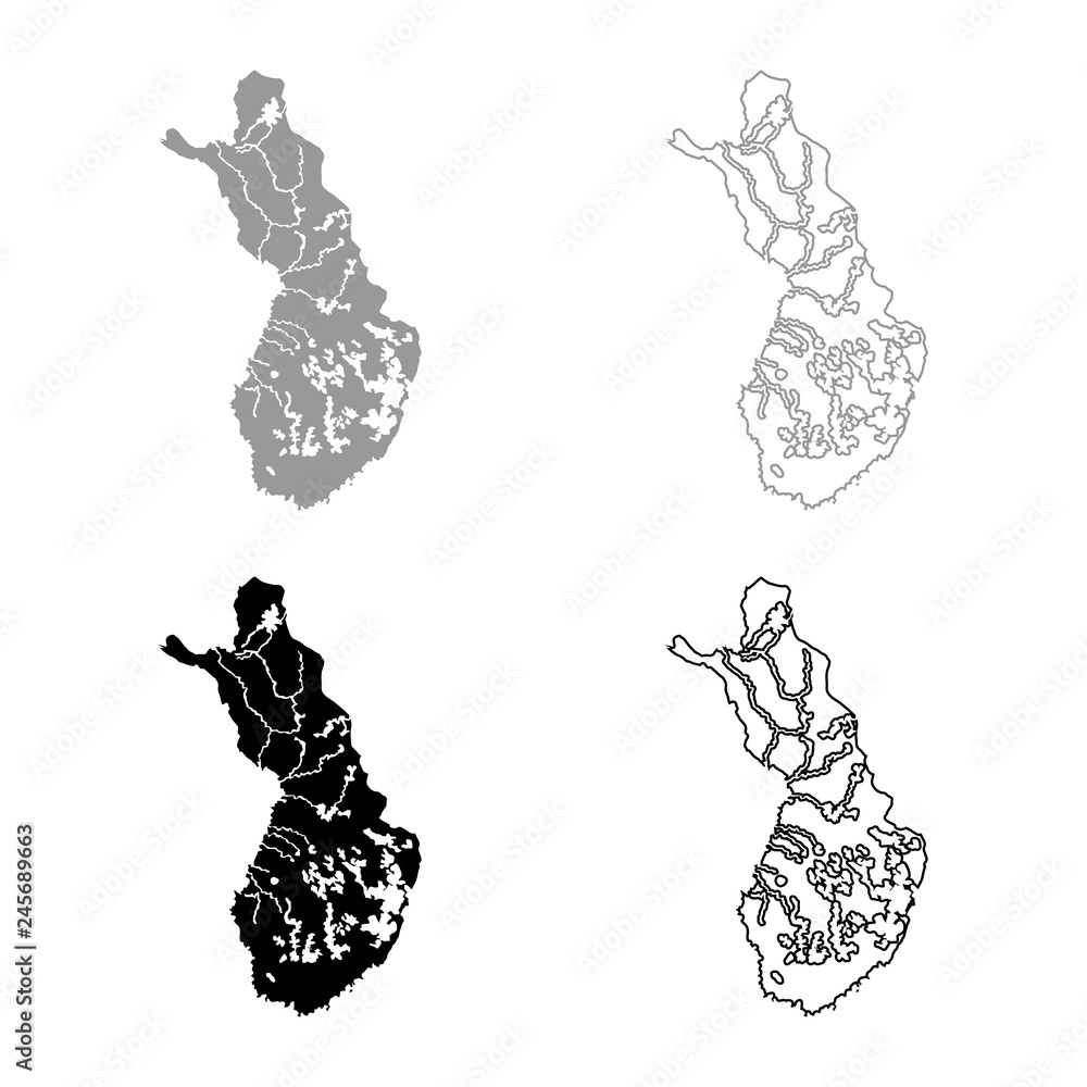 Map of Finland icon set grey black color illustration outline flat ...