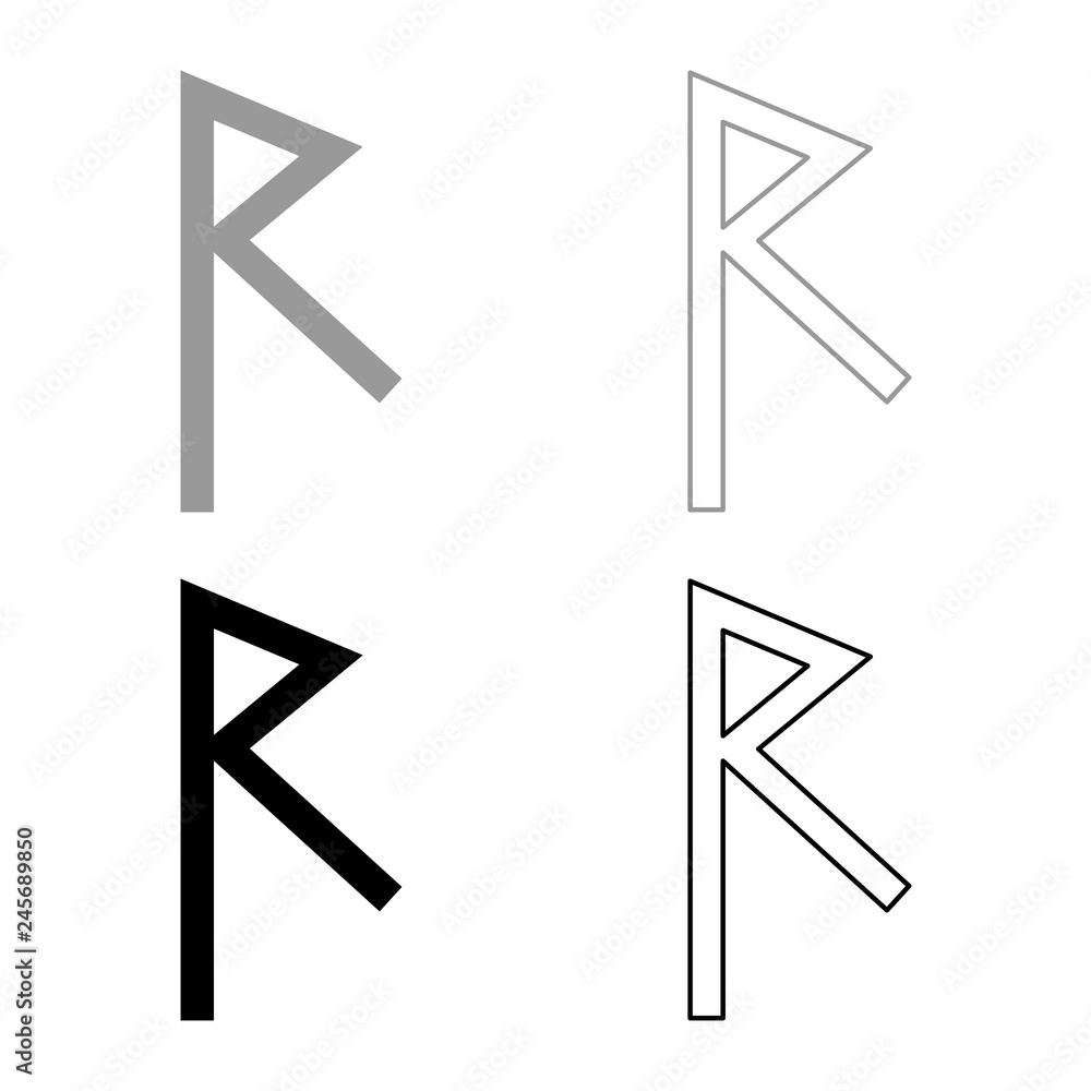 Raido rune raid symbol road icon set grey black color illustration ...
