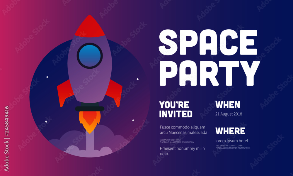 Space Theme Party Invitation Design with Where and When Details Stock ...
