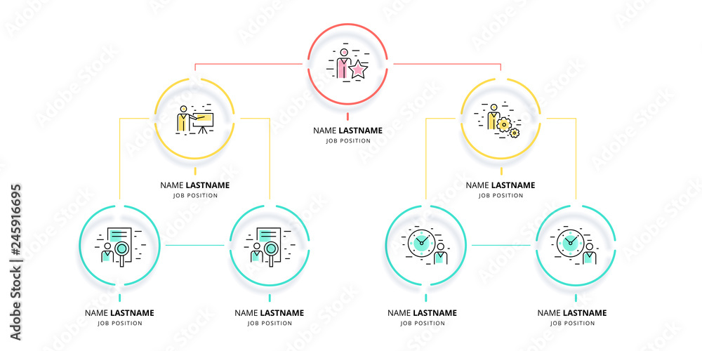 Business hierarchy organogram chart infographics. Corporate organizational structure graphic ...
