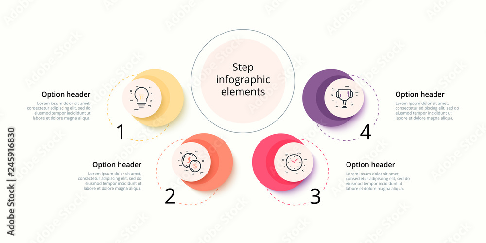 Business process chart infographics with 4 step circles. Circular ...