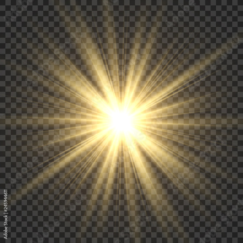 Realistic sun rays. Yellow sun ray glow abstract shine light effect ...