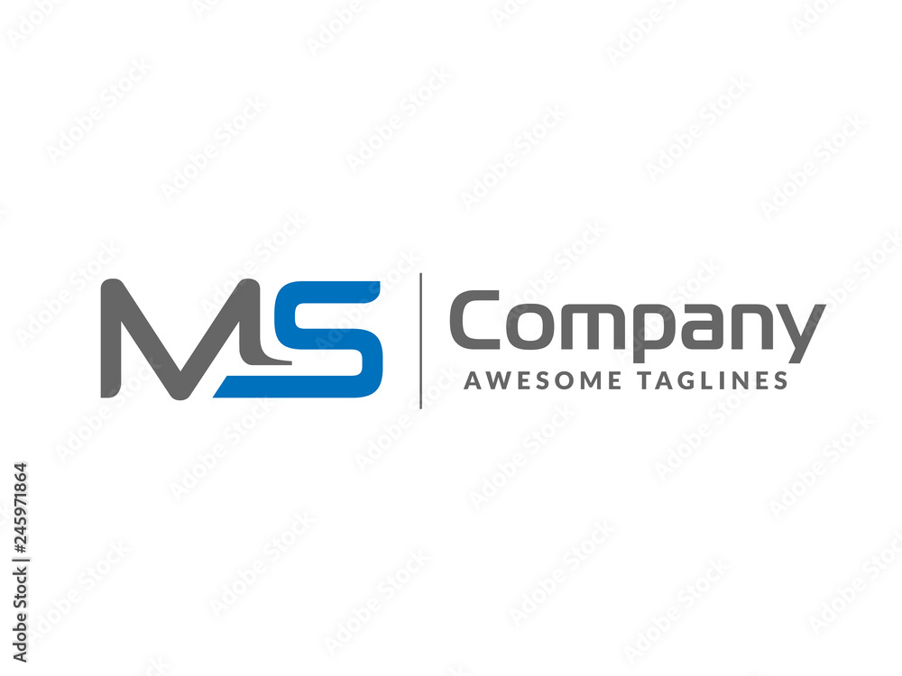 initial letter MS geometric strong monogram logo vector illustration isolated on white ...