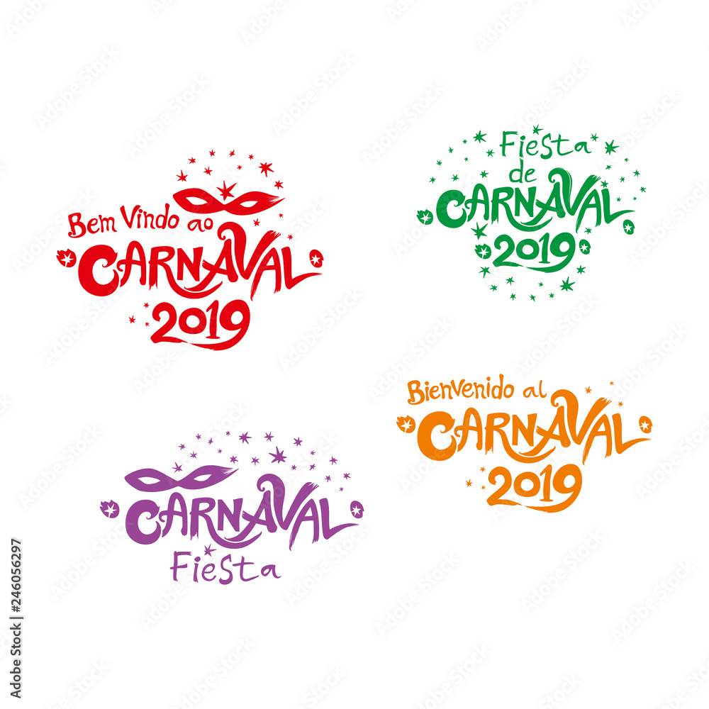 Carnival 2019. A set of four bright multicolored Carnival logos in ...