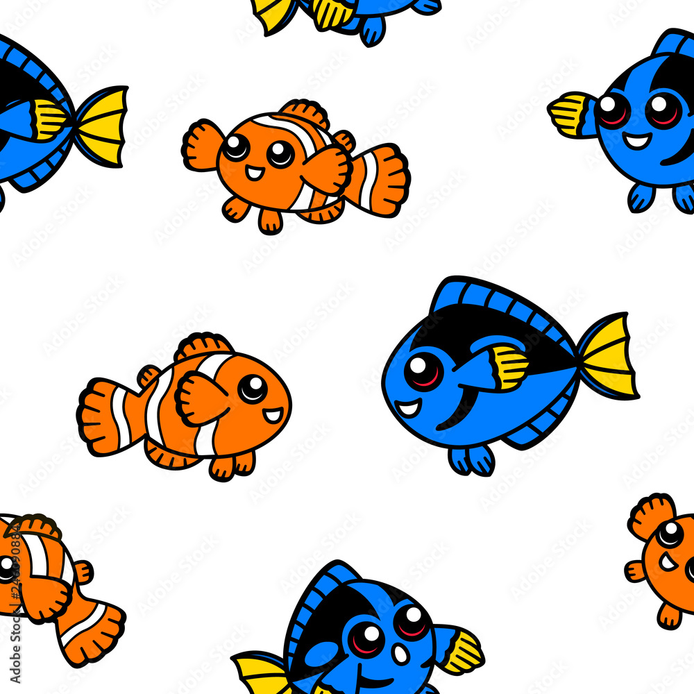 Clown fish and blue tang seamless pattern Stock Vector | Adobe Stock