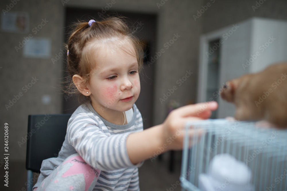 a little beautiful girl has an allergy and a rash on her cheeks due to ...