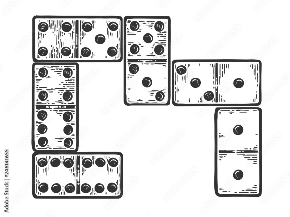 Domino game play bones engraving vector illustration. Scratch board ...