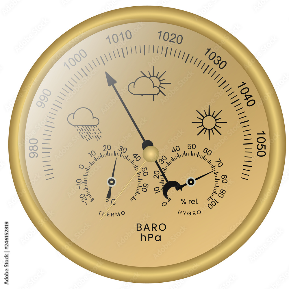 3-in-1 Barometer with Thermometer and Hygrometer colored illustration ...