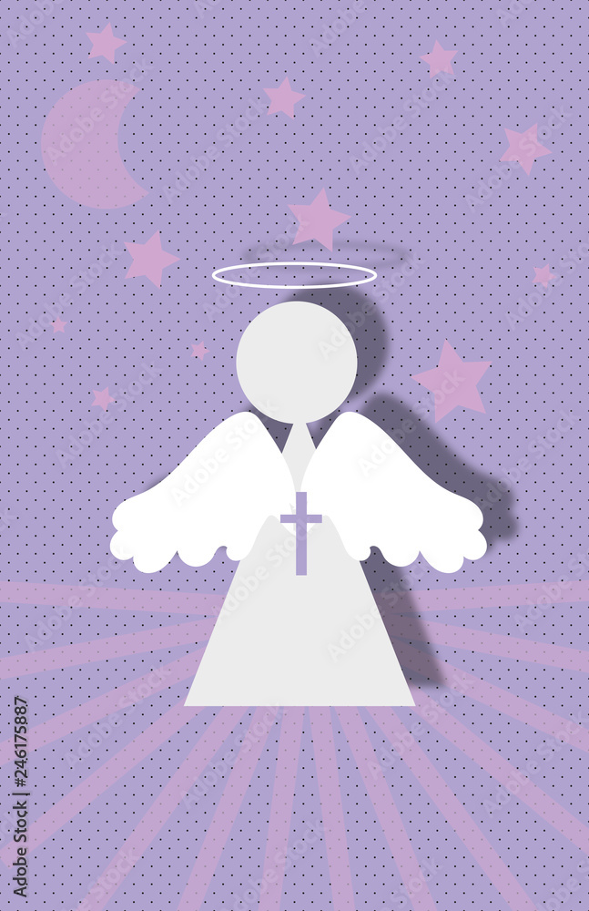 Cartel de primera comunión. Ángel y cielo Stock Illustration | Adobe Stock