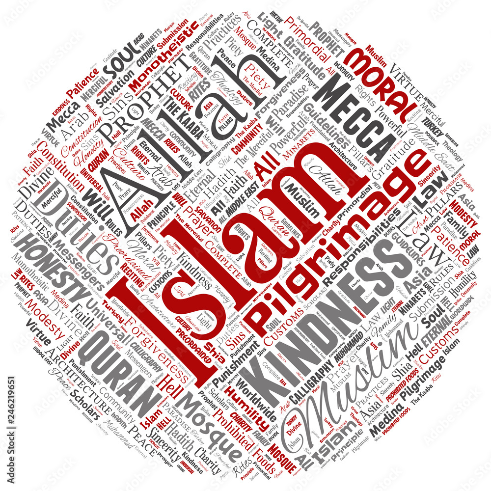 Vector conceptual islam, prophet, mosque round circle red word cloud ...