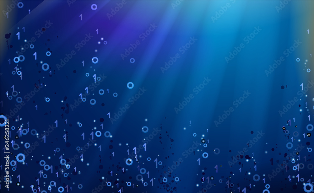 Binary code dark blue background. Big data and programming hacking, deep decryption and ...