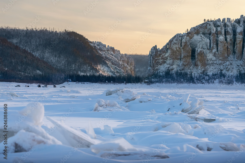 Stock-Foto „Lena Pillars at sunset on the Lena river in the Natural ...