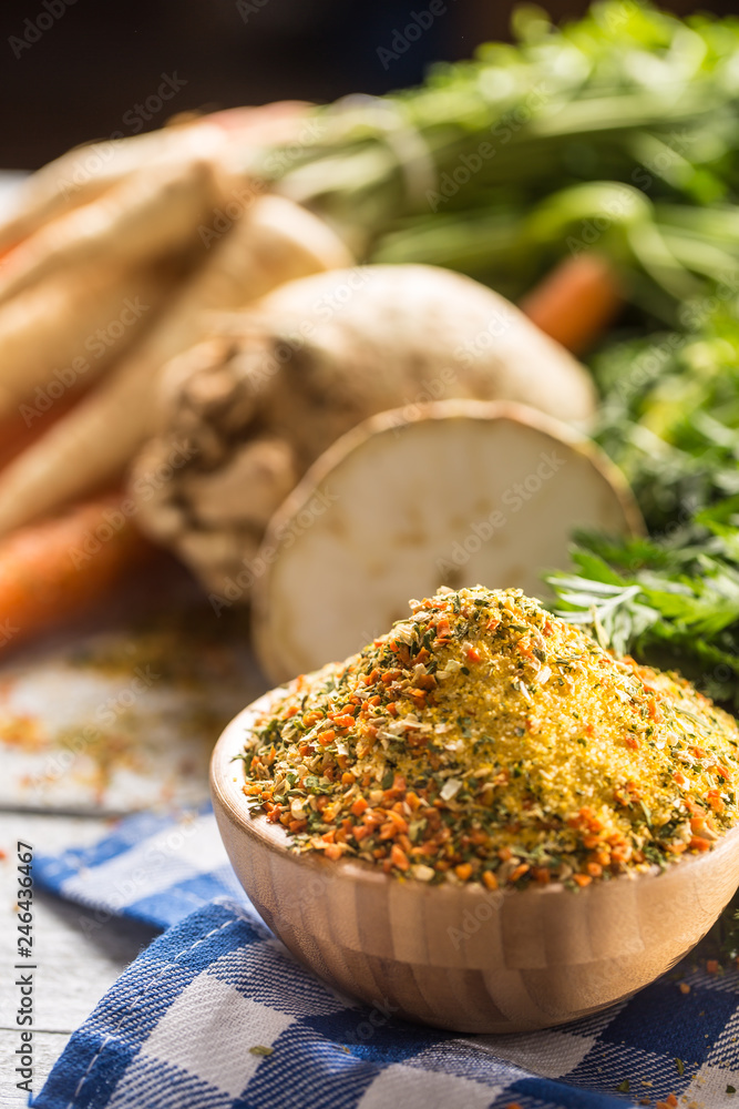 Seasoning spices condiment vegeta from dehydrated carrot parsley celery ...