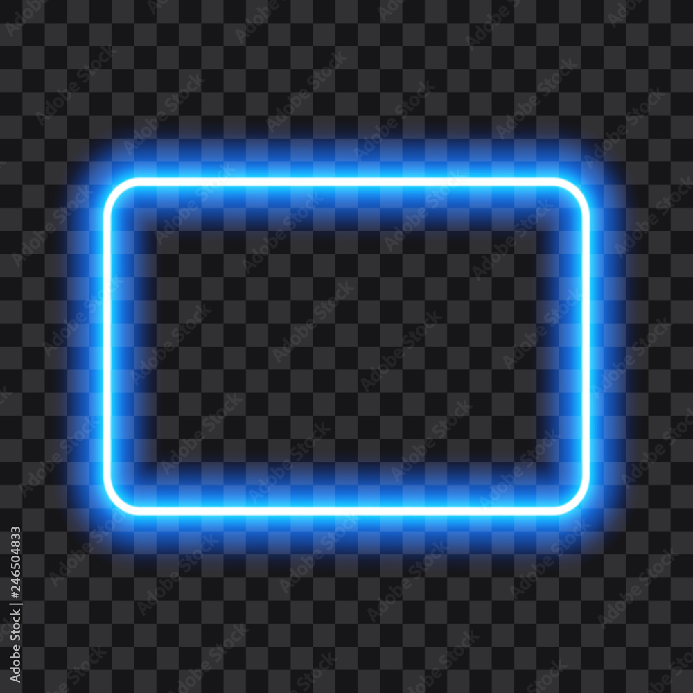 Blue neon border, isolated on transparent background, vector ...