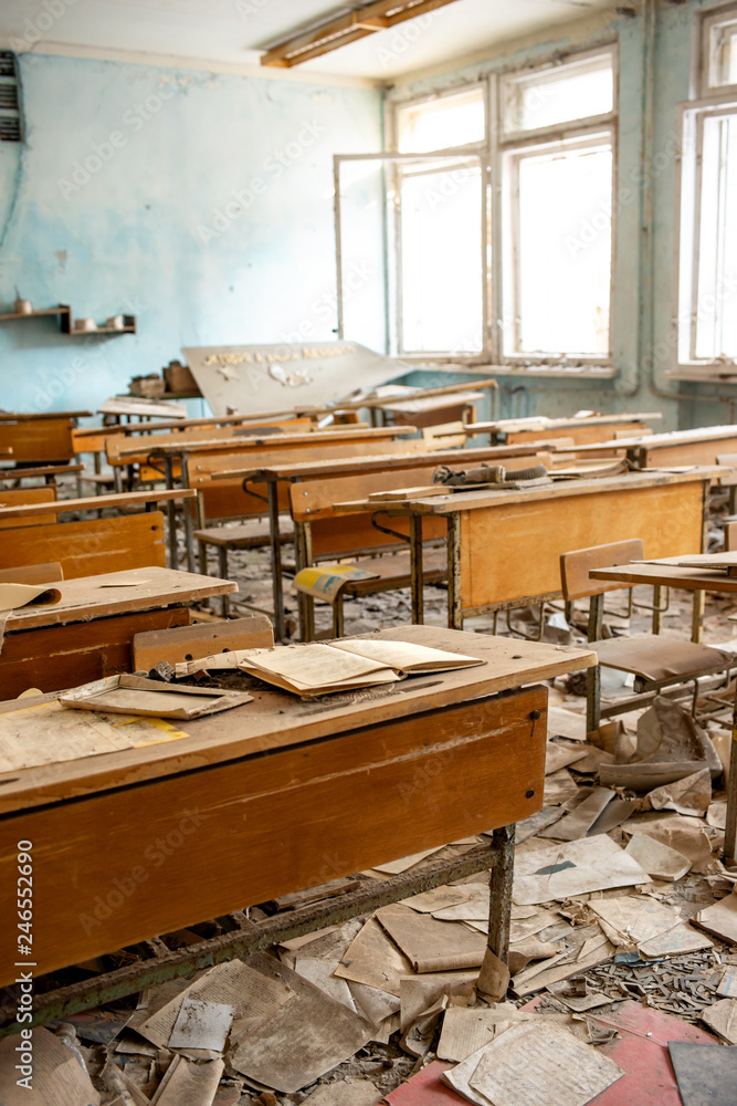 Photo Stock The thrown and destroyed school in Pripyat after the ...