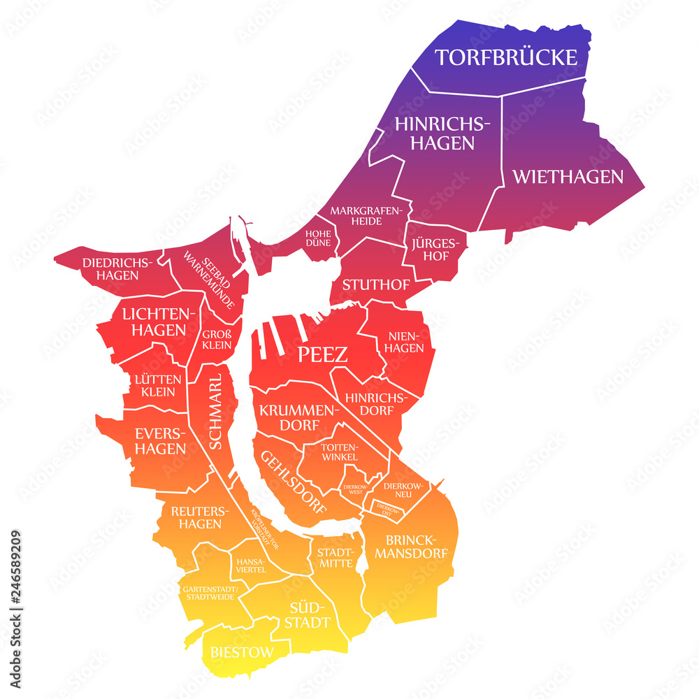 Rostock City Map Germany DE labelled rainbow colored illustration Stock ...