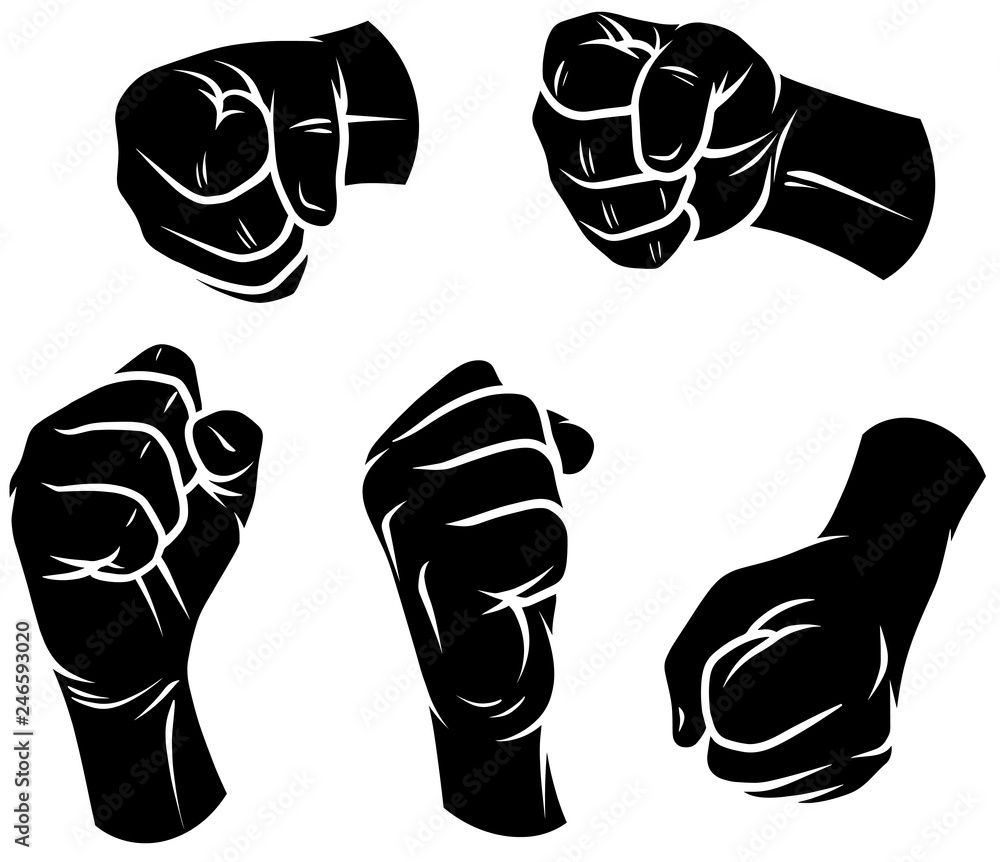 Cartoon graphic black silhouette human hands. Showing knuckle gesture ...