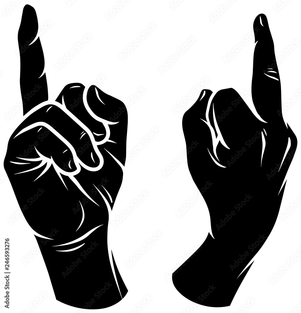 Cartoon graphic black silhouette human hands. Showing middle finger ...
