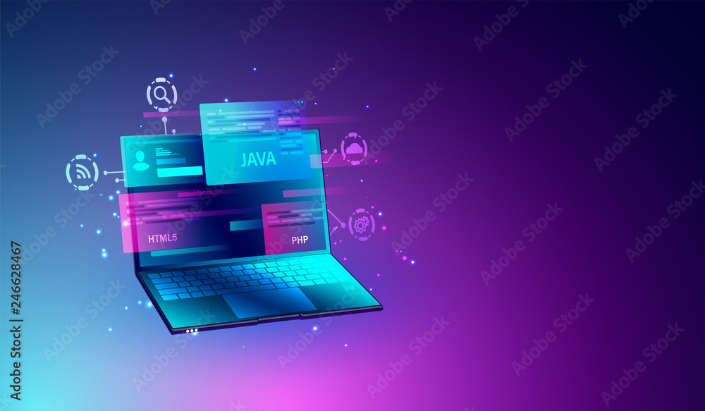 Web development and programming coding concept, SEO optimization, modern web design on laptop ...