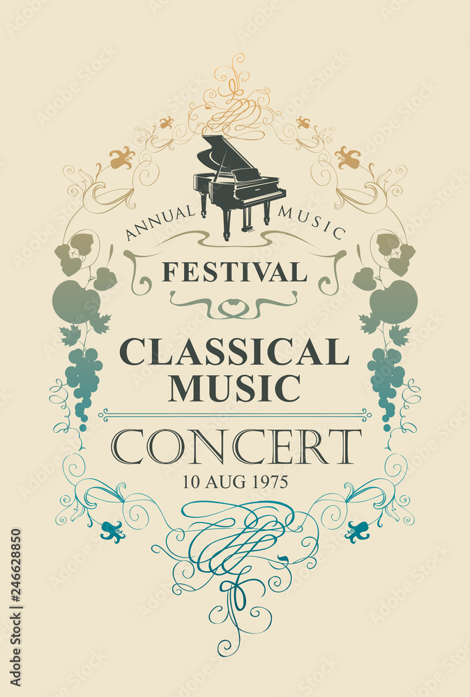 Vector poster for a concert of classical music with grand piano and ...