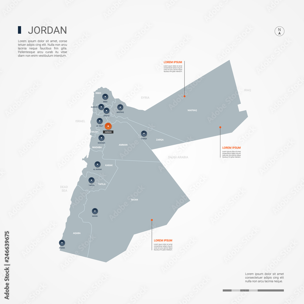 Jordan map with borders, cities, capital and administrative divisions ...