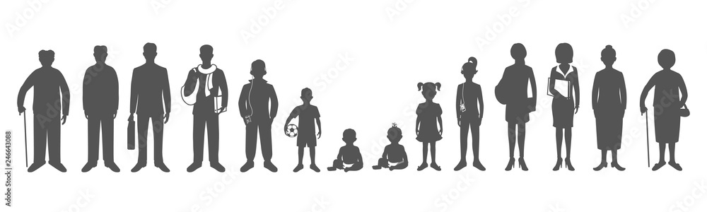 Generation of men and woman from infants to seniors. Baby, child ...