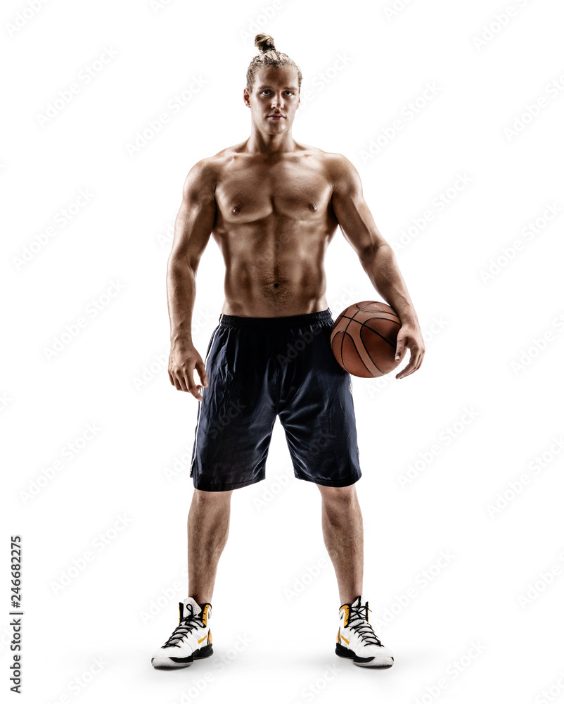 Handsome strong basketball player with a ball. Photo of shirtless man ...