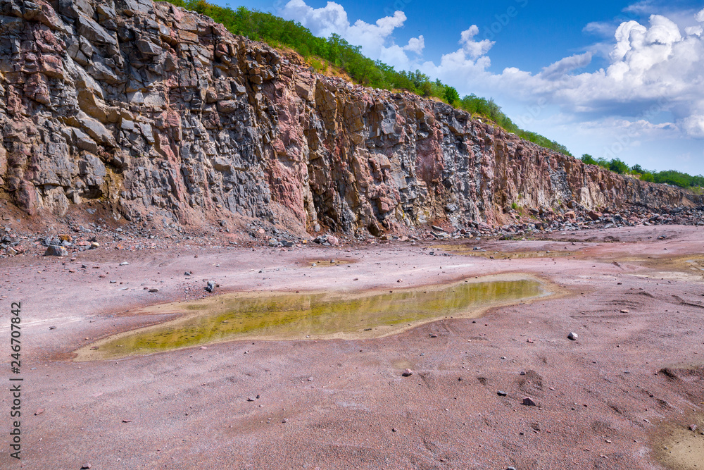 Spectacular view of quarry open pit mining of granite stone. Process ...
