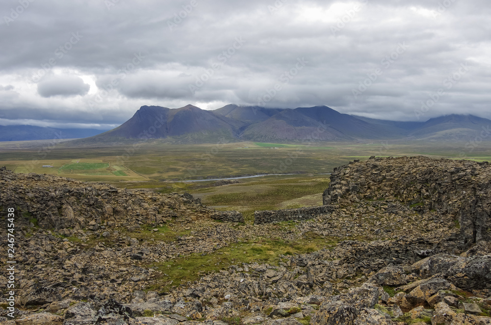 Borgarvirki is a columnar basalt fortress and a volcanic plug on ...