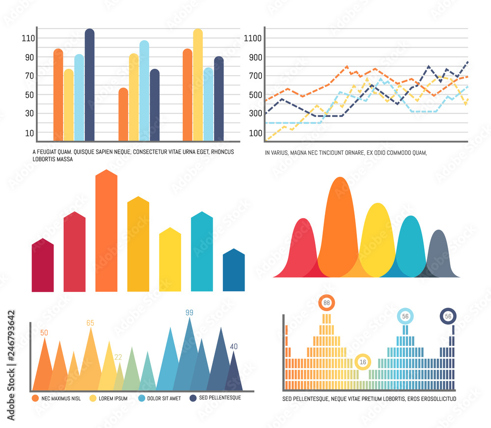 Infographics and charts with lines graphics vector. Dots and curves ...