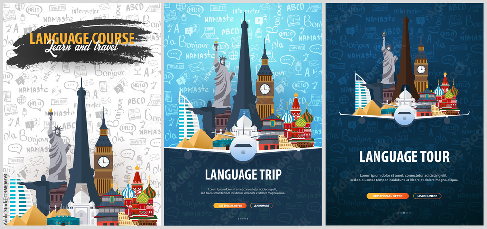 Language trip, tour, travel. Learning Languages. Vector illustration ...