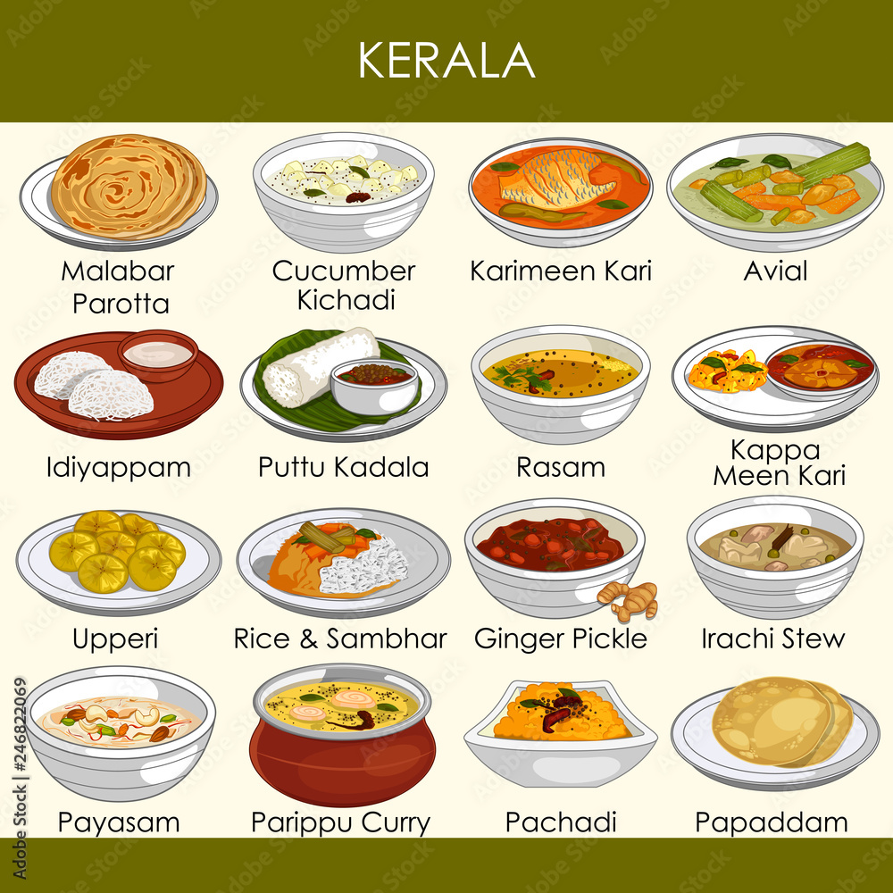 illustration of delicious traditional food of Kerala India Stock Vector ...