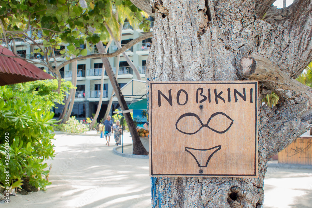 No bikini on this area, stop sign on public beaches on islamic country ...