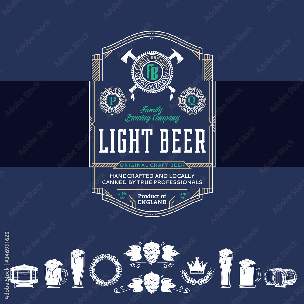 Vector vintage beer label and icons Stock Vector | Adobe Stock