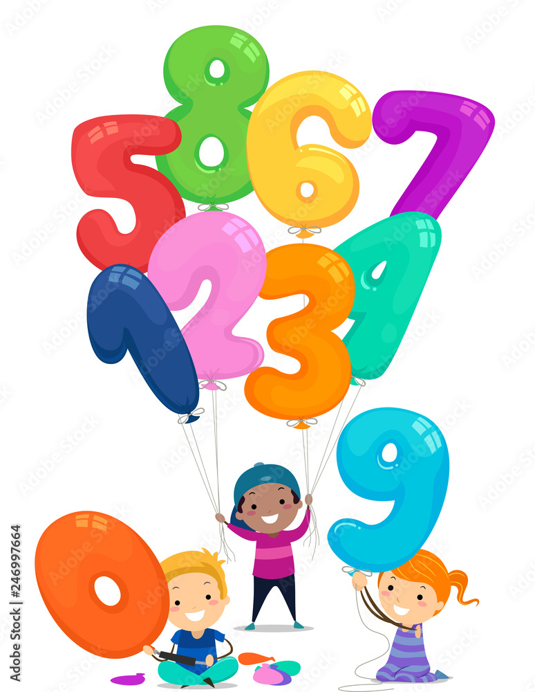 Stickman Kids Balloon Numbers Illustration Stock Vector | Adobe Stock