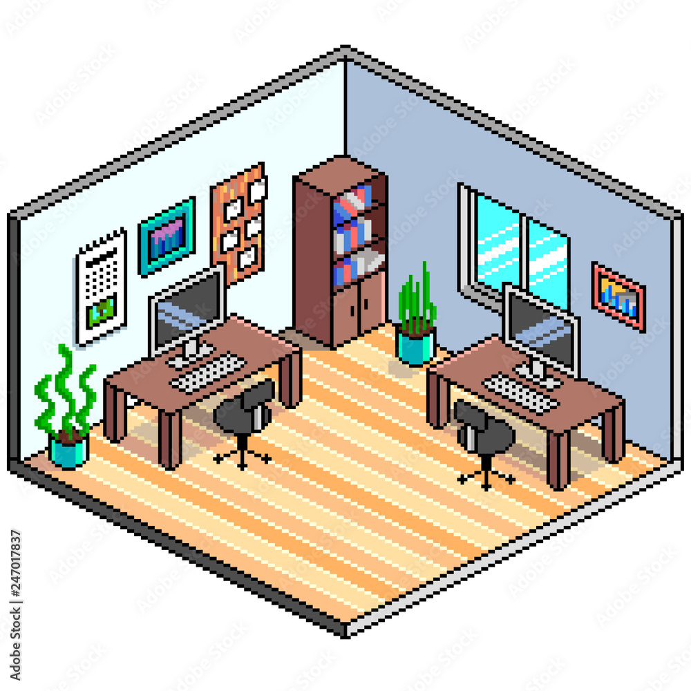 Pixel art isometric office detailed vector illustration Stock Vector ...