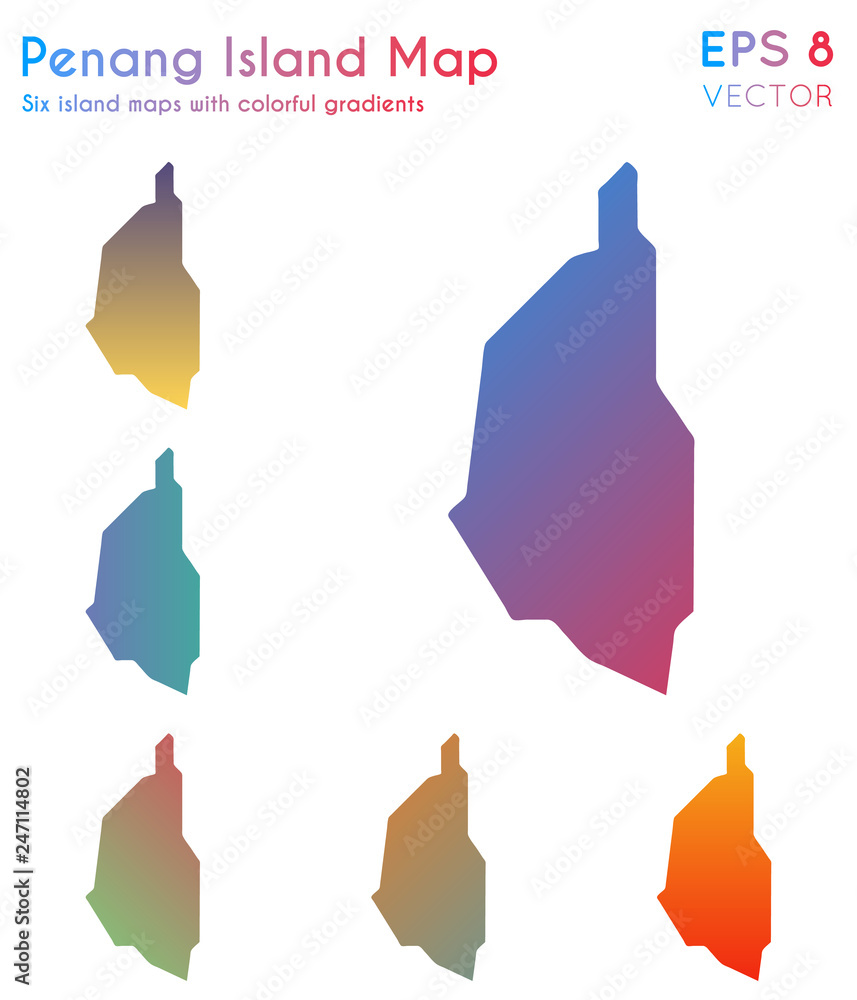 Map of Penang Island with beautiful gradients. Attractive set of Penang ...