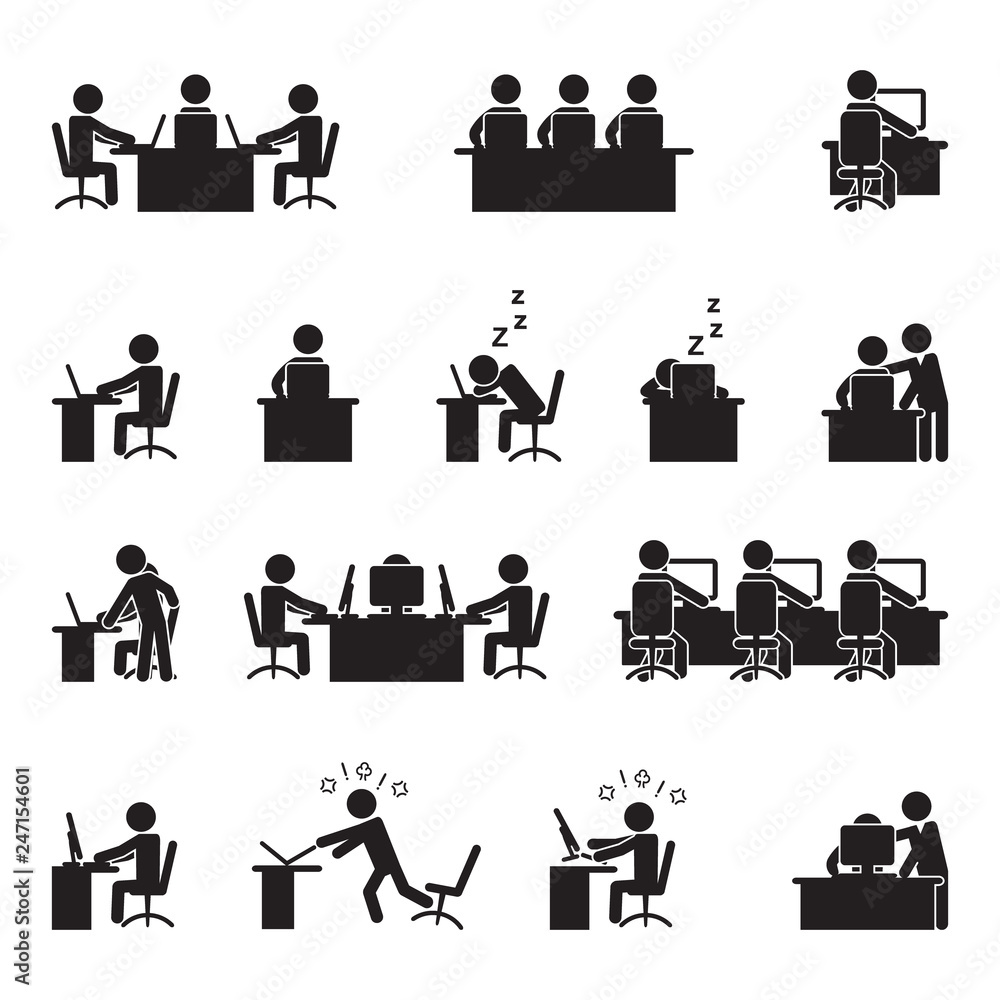 People working on computer and laptop icon set. Vector. Stock Vector ...