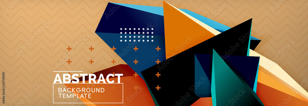 3d triangular shapes geometric background. Origami style pattern with ...