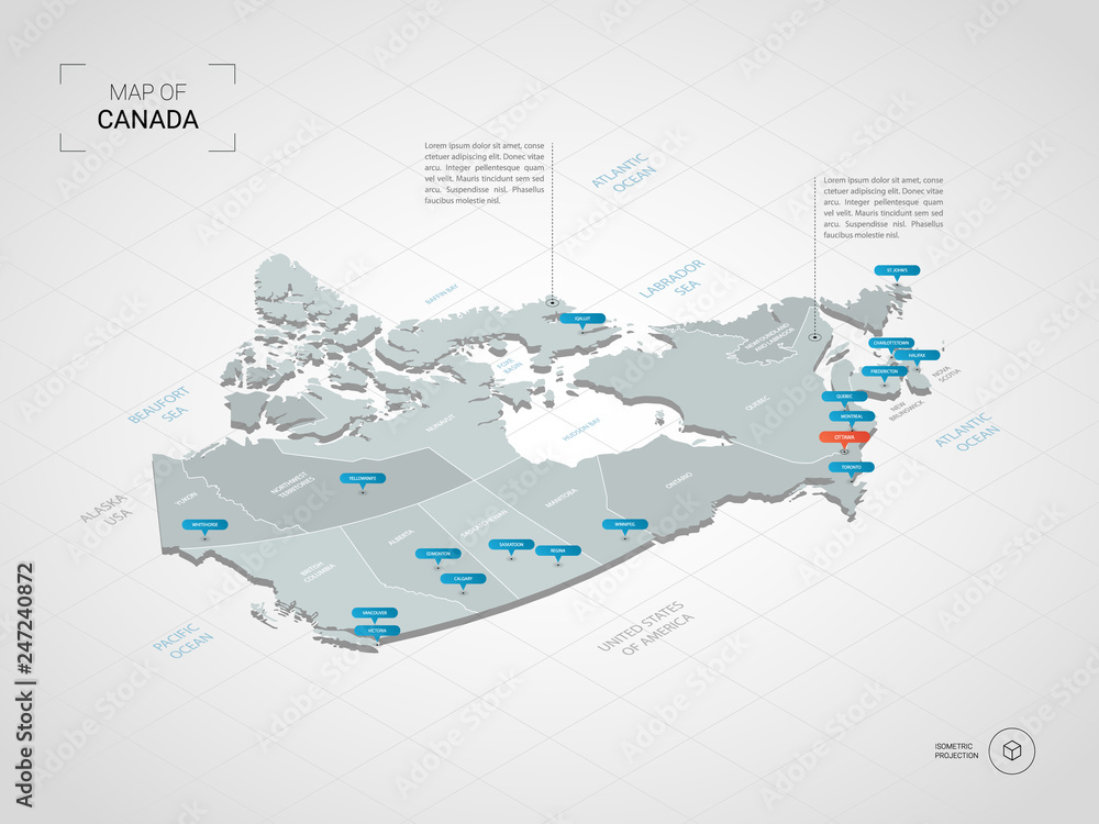 Стоковое векторное изображение «Isometric 3D Canada map. Stylized ...