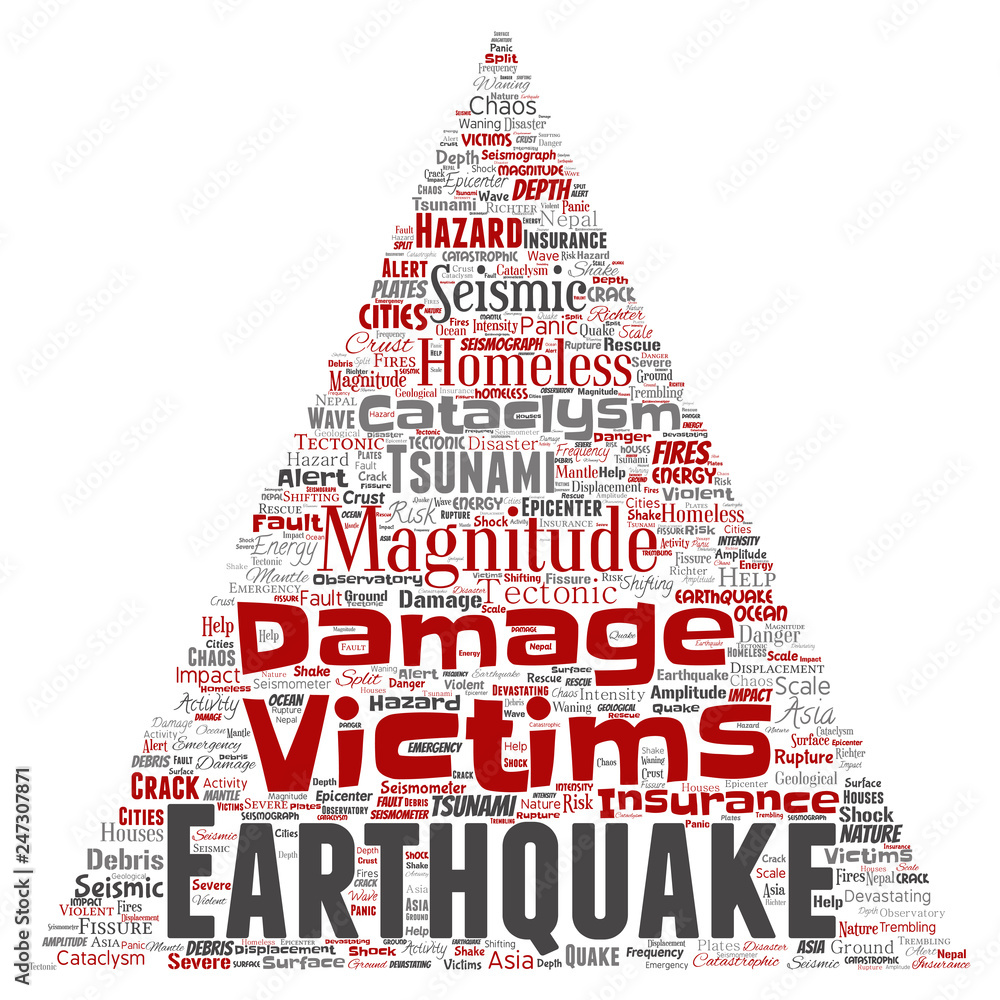 Vector conceptual earthquake activity triangle arrow word cloud ...